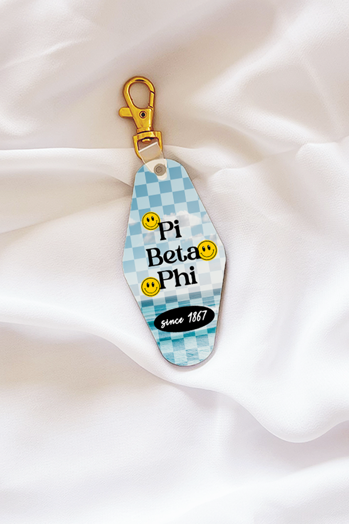 Sky Checkered Keychain - Pi Beta Phi – Spikes and Seams Greek