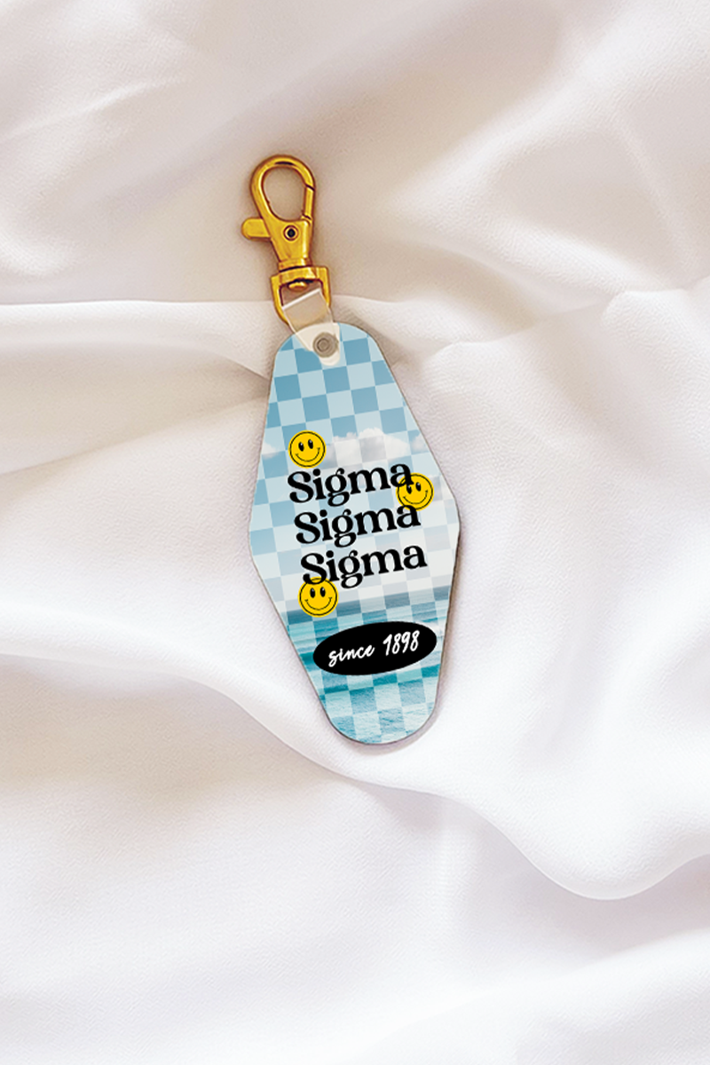 Sky Checkered Keychain - Sigma Sigma Sigma – Spikes and Seams Greek