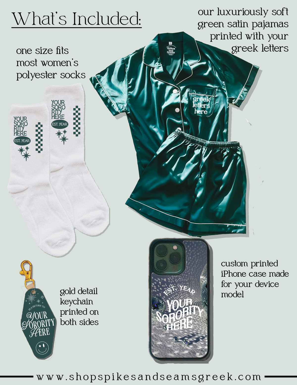 Green Pajamas Gift Box - Alpha Chi Omega – Spikes and Seams Greek